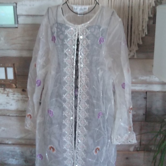 Lew Magram | Tops | Lew Magram Silk Boho Mirror Sequin Kimono | Poshmark